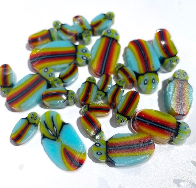 Blue Rainbow Bugs Mixed Size Millefiori Murrine COE090 — chockadoo
